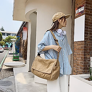 Canvas Messenger Bag Flap Hobo Crossbody Bag Women Mens Tote Bag Retro Canvas Crossbody Bag Shoulder Bag for School Work Travel
