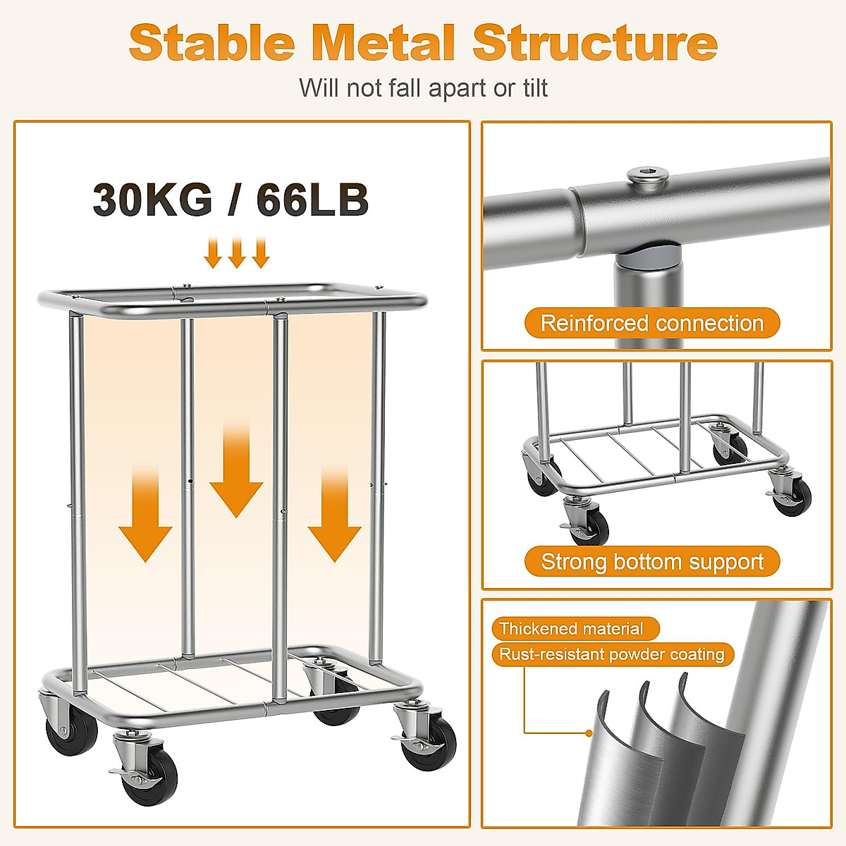 Hodonas Laundry Basket with Wheels, Rolling Laundry Hamper 170L Large Dirty Clothes Hamper Cart with Metal Frame and Removable Bag, Hampers for Bedroom, Bathroom, and Laundry Room Organization, Beige