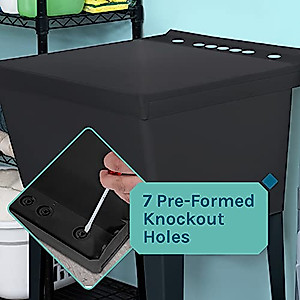 Laundry Sink Utility Tub With High Arc Metal Pull Down Faucet By JS Jackson Supplies Parent (Chrome Faucet, Black Tub)