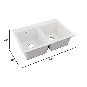Elkay Quartz Classic ELG3322WH0 White Equal Double Bowl Top Mount Sink