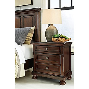 Signature Design by Ashley Porter Classic 2 Drawer Nightstand with Dovetail and Ball-bearing Construction, Dark Brown