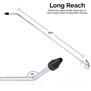 Hiltex 31111 Long Reach Pneumatic Air Blow Gun | 24” Length | 1/4"" NPT Air Inlet | Angled Aluminum Nozzle with Pistol Grip Trigger | Rubber Tip"