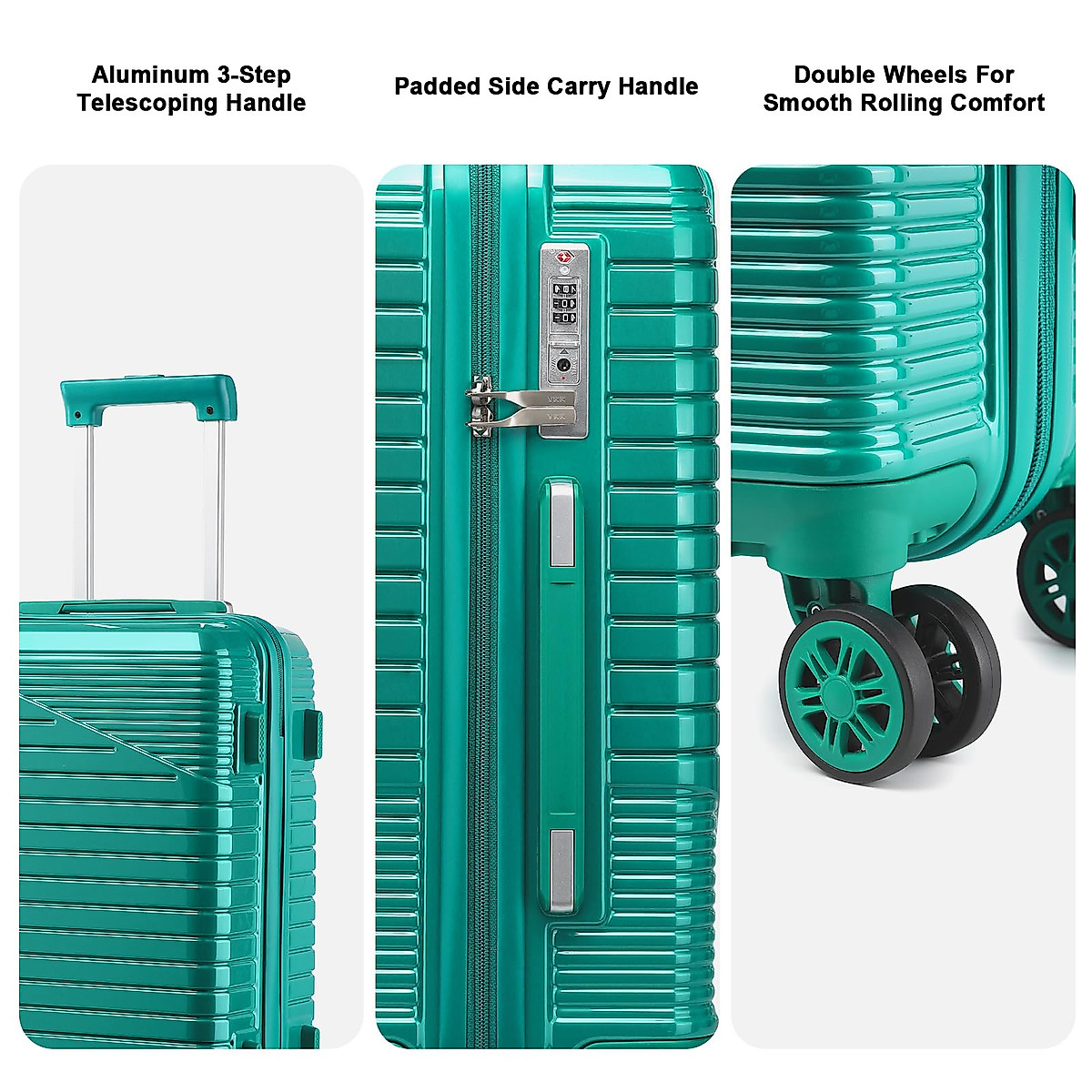 Somago 4 Piece Luggage Sets Expandable Suitcase (Only 24") Traveling Hardside Polycarbonate Lightweight Suitcases with 4 Wheels TSA lock YKK Zippers (14"/20"/24"/28", Turquoise Blue)