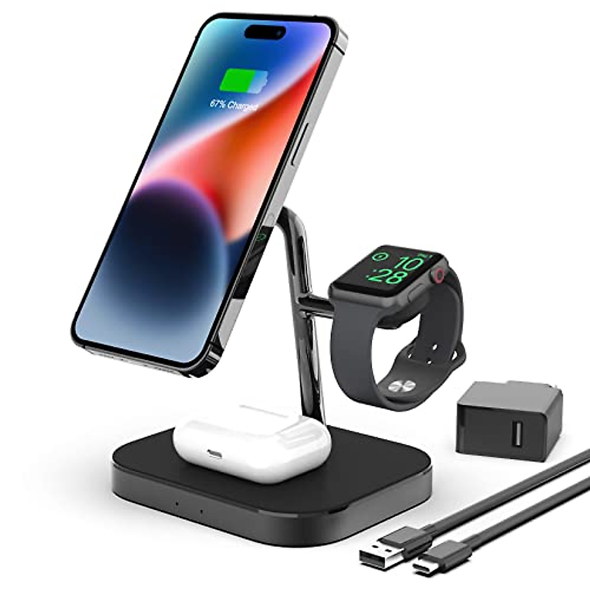 Wireless Charger, Boaraino Magnetic 3 in 1 Wireless Charging Station Compatible with iPhone 14/14 Max/14 Pro/14 Pro Max/iPhone 13/12 Series, Apple Watch 8/SE2/7/6/SE/5/4/3, AirPods 2/3/Pro