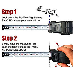 QUICKDRAW DIY Self Marking 25' Foot Tape Measure - 1st Measuring Tape with a Built in Pencil - Best Steel Tape - Power Locking Tape Ruler