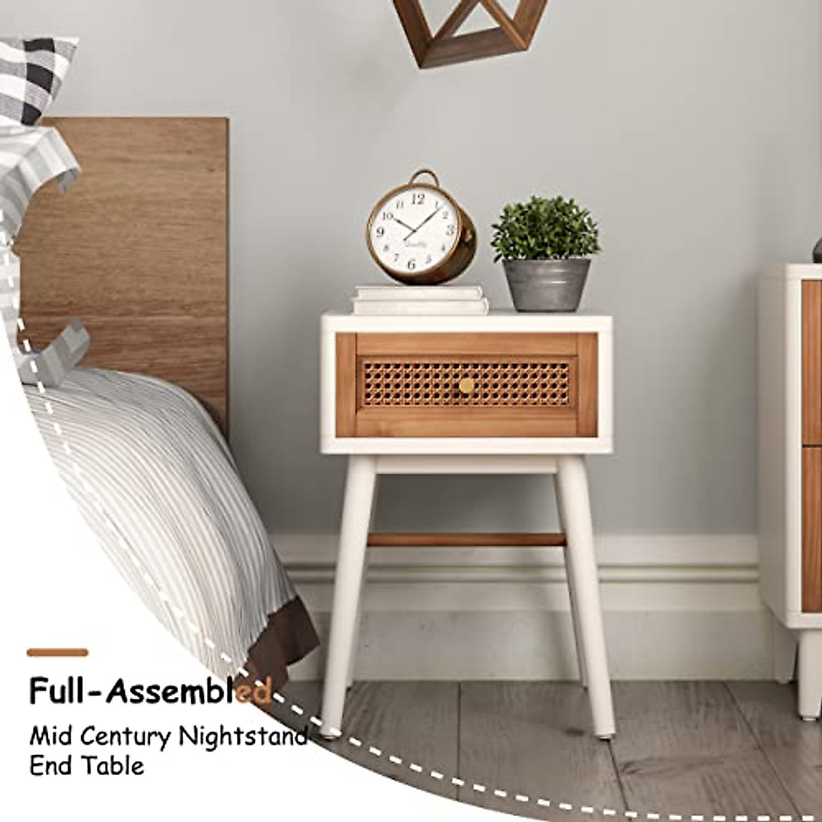 COZAYH Set of 2 Fully-Assembled Modern Farmhouse Clean-Lined Nightstand, End Table with 1 Drawer,Distressed White (X03008-1-2P)