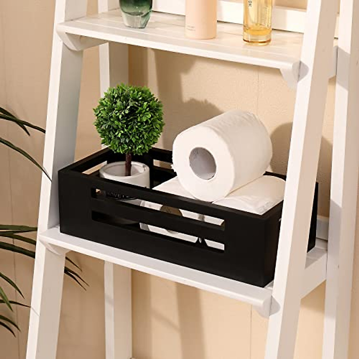 Black Decor Box Bathroom Toilet Tank Basket Topper,Wood Bathroom Baskets,Back of Toilet Storage Basket for Toilet Paper Storage