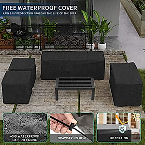 Amopatio Aluminum Patio Furniture Set, 8 Pieces Modern Patio Conversation Sets, Outdoor Sectional Metal Sofa with Cushion and Coffee Table for Balcony, Garden, Dark Grey (Included Waterproof Covers)