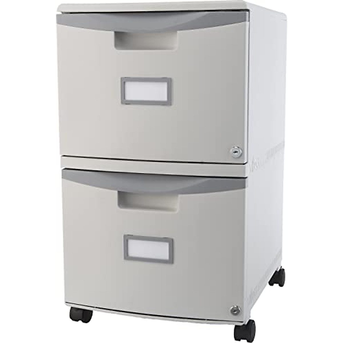 Storex Plastic Two-Drawer File Cabinet – Locking Document Organizer with Casters for Home and Office, Gray, 1-Pack (61310B01C)