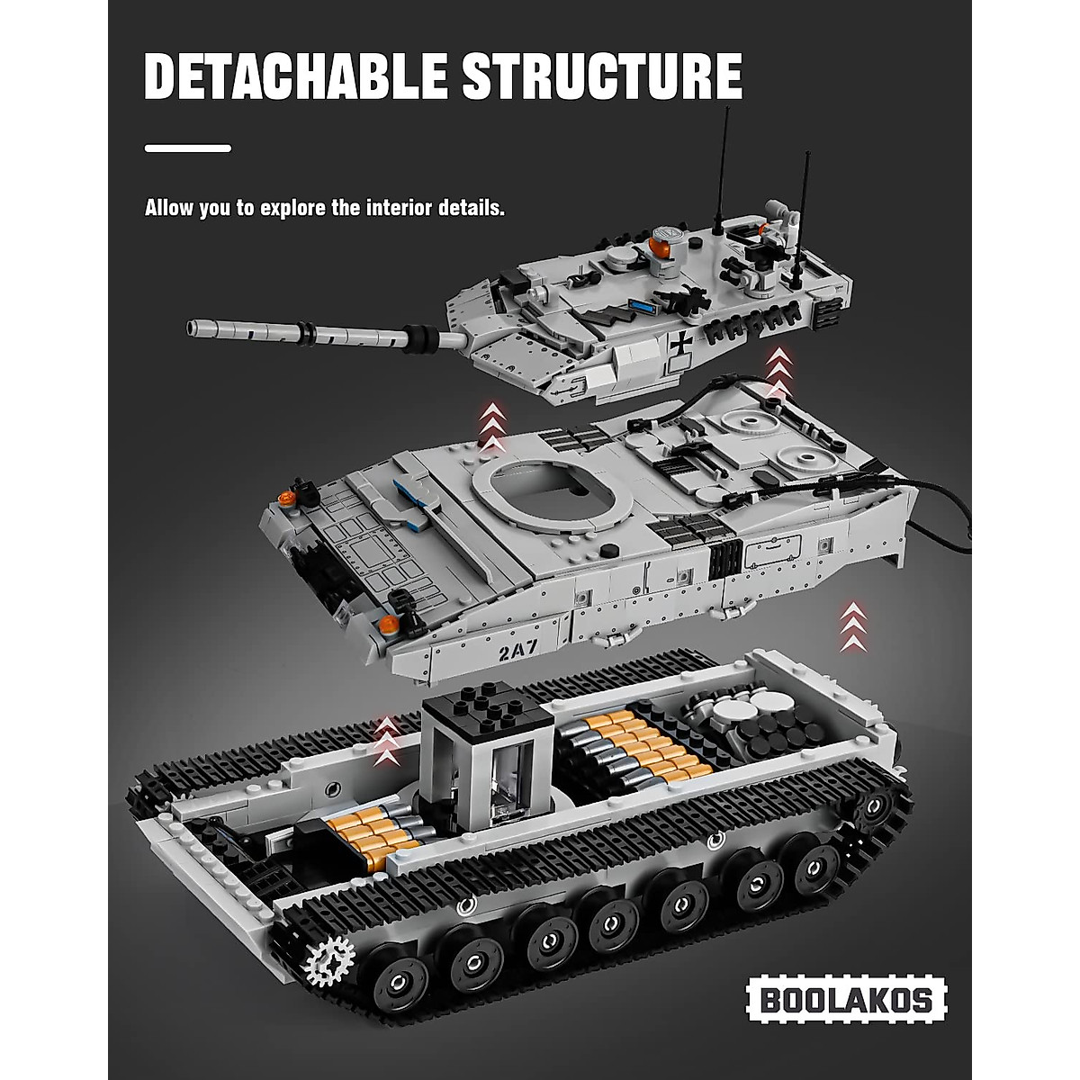 BOOLAKOS Leopard II A7 Main Battle Tank Building Block, Military Tank Building Toy Set to Display, Collectible WW2 Army Tank Model for Adults (1,498 Pieces)