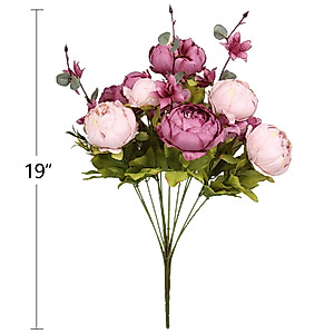Flojery Silk Peony Bouquet Vintage Artificial Peonies Flower for Home Wedding Party Decor (1pcs, Bean/Peach)