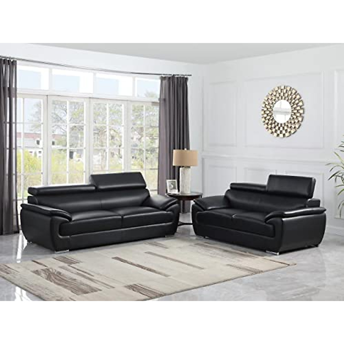 Blackjack Furniture 4571 Veal Collection Leather Upholstered Modern Living Room Loveseat, Black