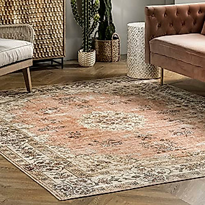 nuLOOM Ren Vintage Floral Machine Washable Area Rug, 5' x 8', Peach