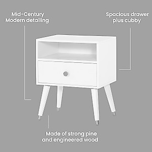 Child Craft Mod Drawer and Shelf Nightstand Accent Table for Nursery or Bedroom, Large Storage Drawer and Shelf, Made of Sturdy Pinewood, Non-Toxic, Baby Safe Finish (Matte White)