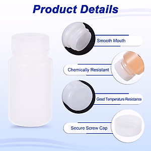 PATIKIL 24 Pcs 125ml Reagent Bottles, HDPE Wide Mouth Round Bottles with Screw Cap for Lab Water Reagent Liquids Solid Sample Storage Seal, Translucent White