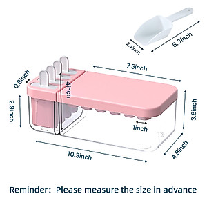 Ice Cube Tray with Lid and Bin, 24pcs Ice Cube Molds and 4pcs Popsicles Molds with 4 Reusable Popsicle Sticks, 1 Ice Scoop, Ice Cube Trays for Freezer, Whiskey, Cocktails (Pink), Masjenbu