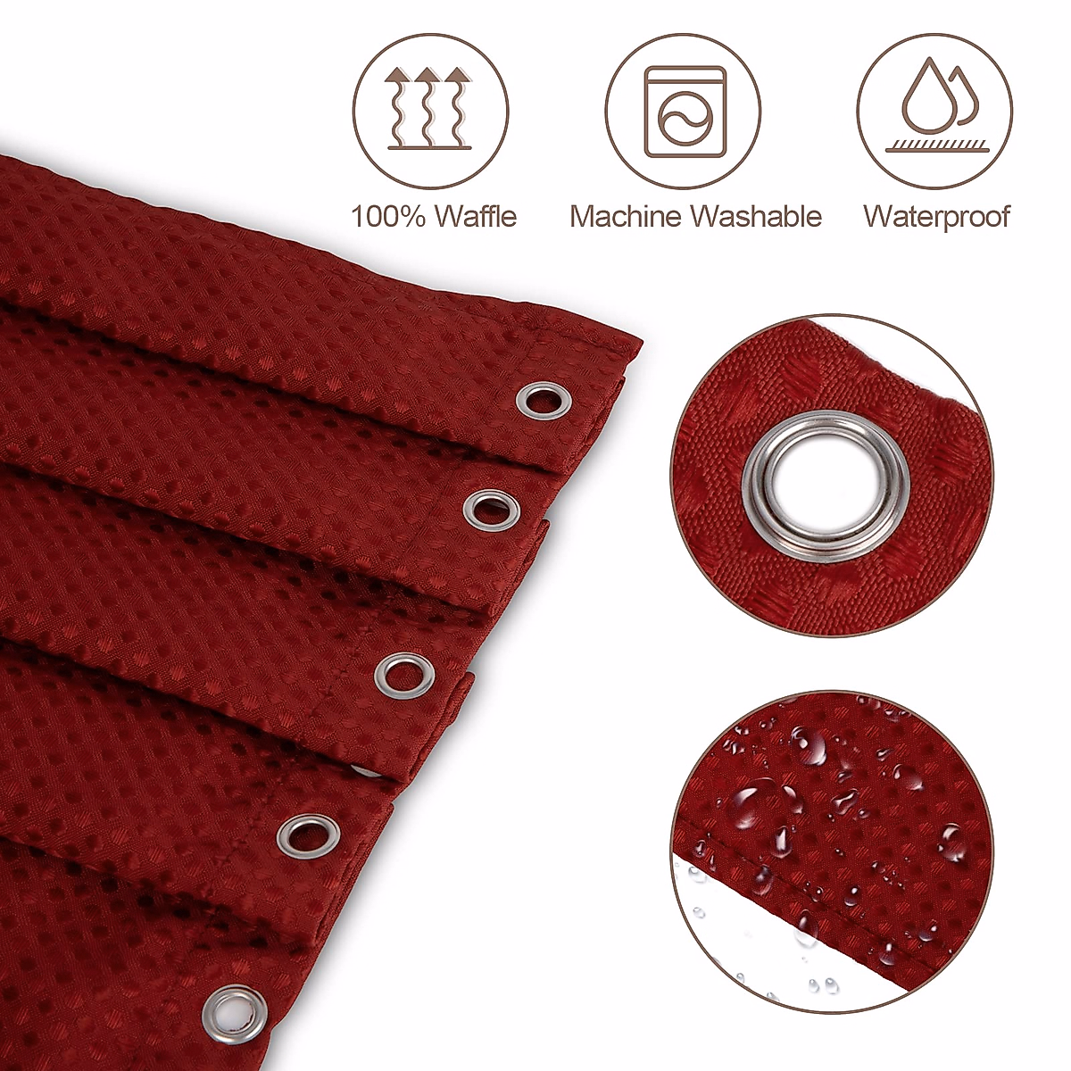 WOHEWREY Shower Curtain, Waterproof Waffle Fabric Shower Curtain, 72 * 78 Inch Shower Size, with 12 Hooks, Weighted Long Hem, Machine Washable, Suitable for Home Hotel Bathroom Shower Curtain Set Red