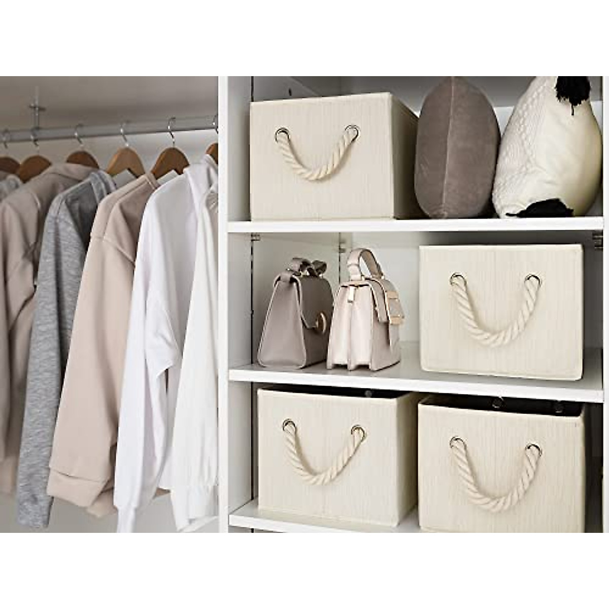 StorageWorks 4 Section Hanging Closet Organizer with Garment Rod, Storage Box with Handles