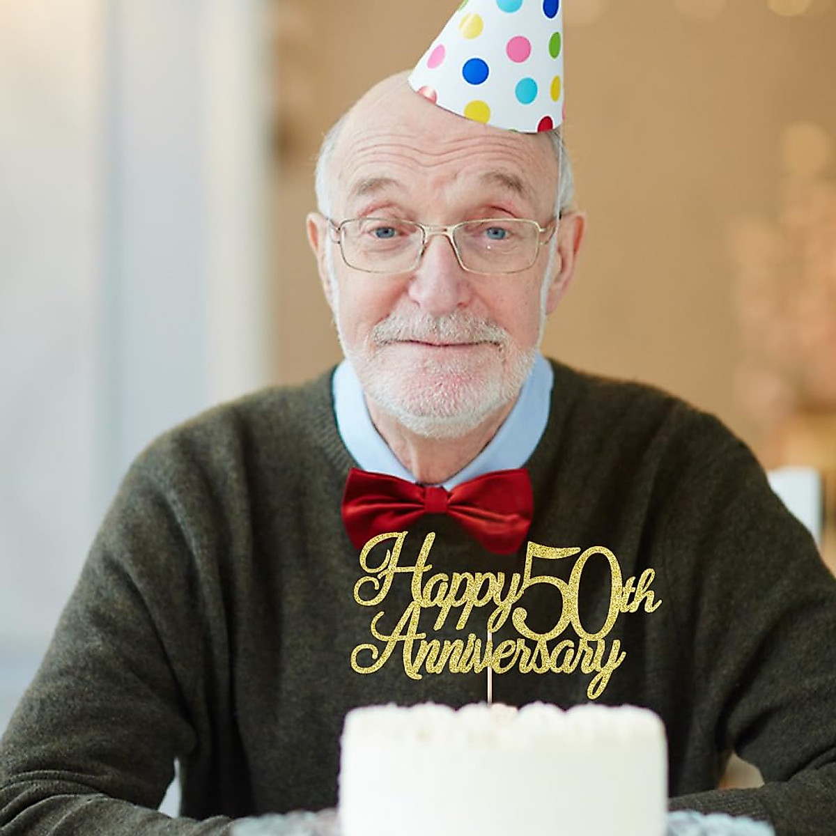 Auteby Happy 50th Anniversary Cake Topper, Gold Glitter 50th Birthday/Wedding Anniversary Party Decoration Supplies (50)