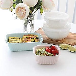 ZEN Pleats Porcelain Serve and Store Airtight Container Mix Set of 4, Mixed Color