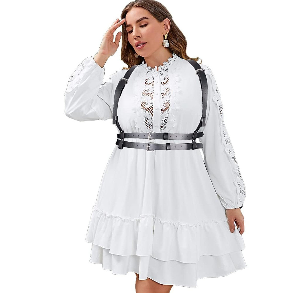 CHEARUBY Goth Belt Gothic Clothes for Women Punk Accessories Plus Size Elastic Belts PU Leather Fashion Adjustable Waist Body Chain Rave Halloween XXXL