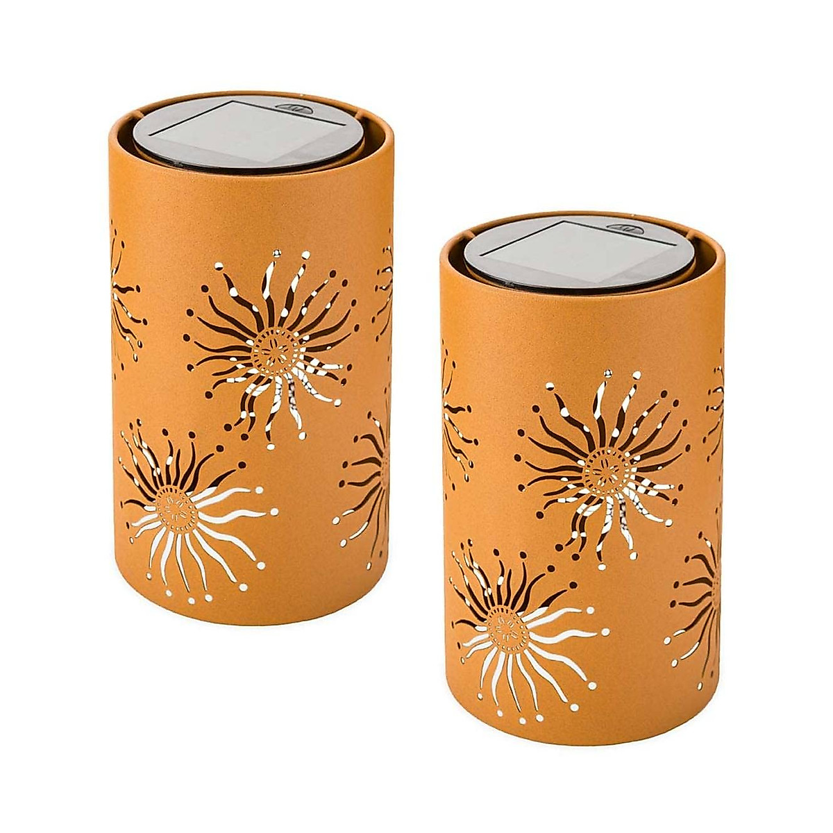 pearlstar Outdoor Solar Table Lamp 2pack Metal Sunflower Shape Solar Lantern Lights, Retro Orange Finish, Outside Decor for Patio Garden Yard Pathway Tabletop Waterproof(Sunflower)