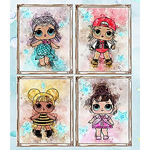 Posters for Girls Room – Unframed Set of 6 Doll Prints, 8x10 Inch, Pink Bedroom Decor for Girls, Cartoon Wall Art Prints for Tween Girl, Gift for Kids, Bathroom, Birthday Party Decoration, Fashion Dolls for 5 Year Plus