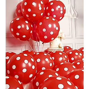 SULALABOO 63PCS Red Polka Dot Balloons 12 Inch Latex Helium Round Party Balloons Kit for Birthday Party Decorations