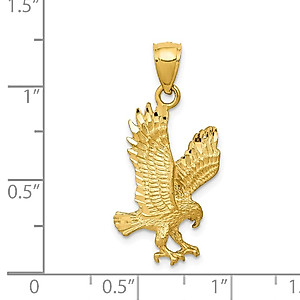 Solid 14k Yellow Gold Diamond-cut Eagle Brushed Matte Finish Pendant Charm - 27mm x 14mm