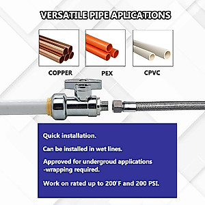 HQMPC Straight Angle Valve Push Fit Water Stop Valve 1/2"X1/4" 6Pcs No Lead Compression Push Fit Angle Shut Off Water Valve with Disconnect Clip, Push-to-Connect, PEX, Copper, CPVC 2Pcs