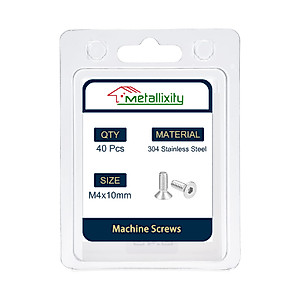 uxcell M4x10mm Flat Head Machine Screws Inner Hex Screw 304 Stainless Steel Fasteners Bolts 40Pcs