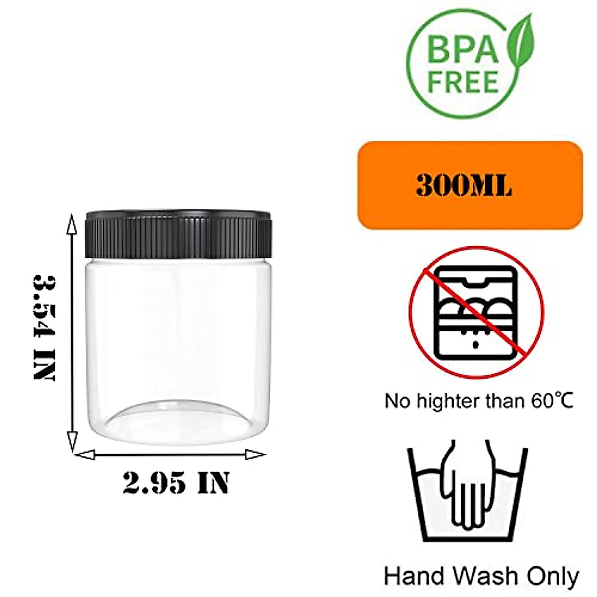 MANSHU 6 Pack 8 Oz Clear Empty Slime Storage Containers, Slime Jars with Lids for little arts and crafts and household supplies, Black Lid