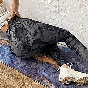 OMKAGI Women Scrunch Butt Lifting Leggings Seamless High Waisted Workout Yoga Pants(M,88-Black Tie Dye)