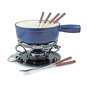 Swissmar KF-66518 Lugano 2-Quart Cast Iron Cheese Fondue Set, 9-Piece, Deep Blue