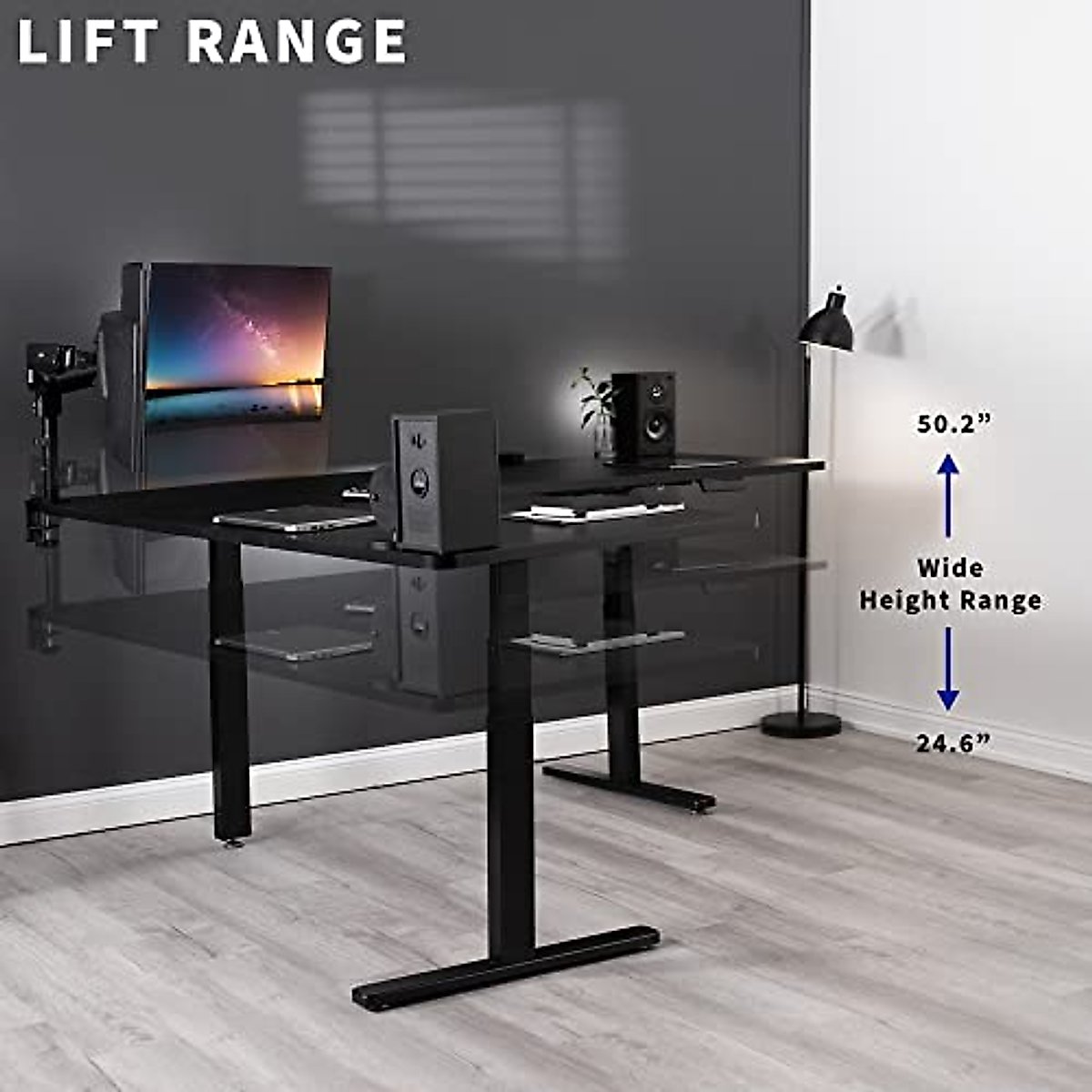 VIVO Electric Height Adjustable 77 x 71 inch Corner Stand Up Desk, 2 Black 30 inch Deep Table Tops, Black Frame, Memory Controller, L-Shaped Standing Workstation, DESK-KIT-3E7B