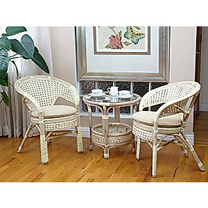 Wickerix Pelangi Handmade Rattan Dining Wicker Chair W/Cushion, White Wash