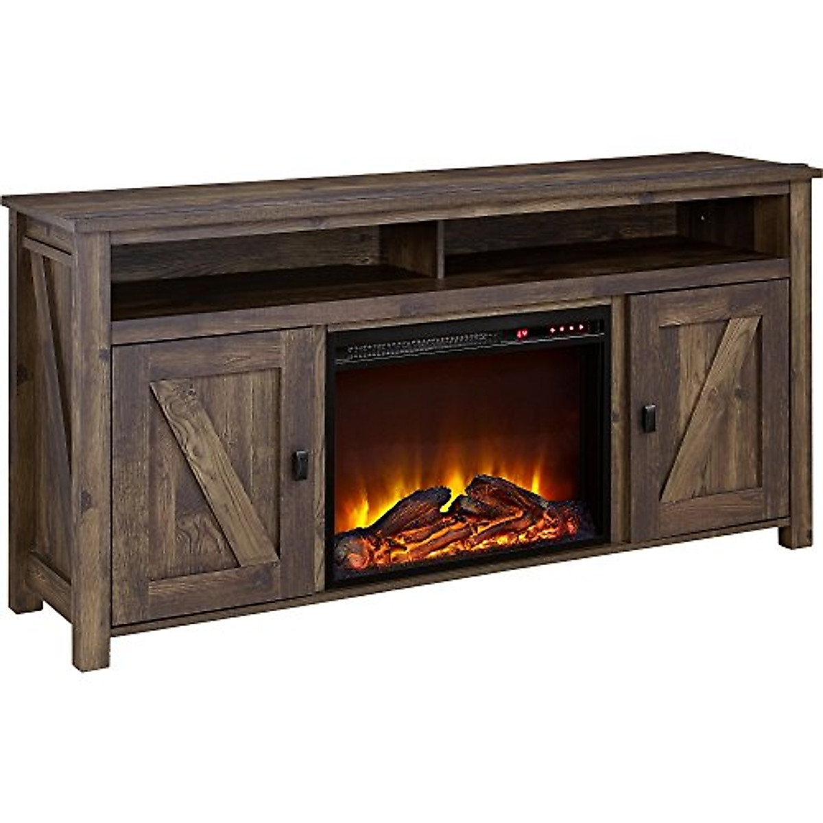 Ameriwood Home Farmington Electric Fireplace TV Console for TVs up to 60", Rustic & Farmington Night Stand, Rustic,Small, Century Barn Pine -