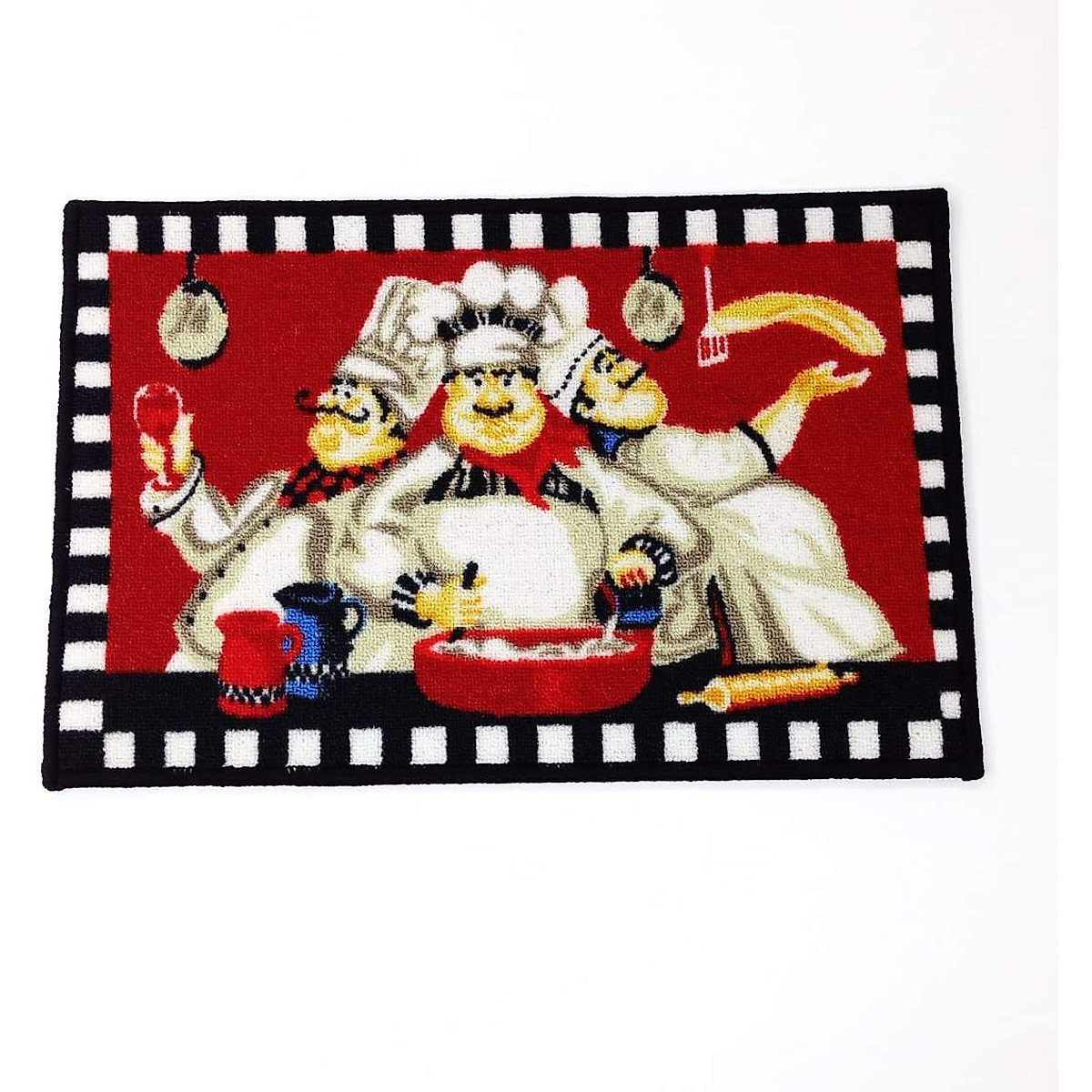 farawamu Fat Chef Kitchen Rugs and Mats, Washable Non Slip Latex Backing Red Kitchen Rugs Door Mats, Funny Chef Decorations for the Kitchen Red