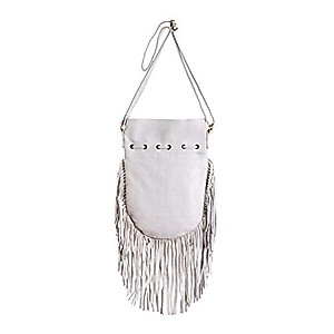 White Boho Bag | Real Leather | Fringe Purse | Bohemian Bags | Hobo Tote Handbag