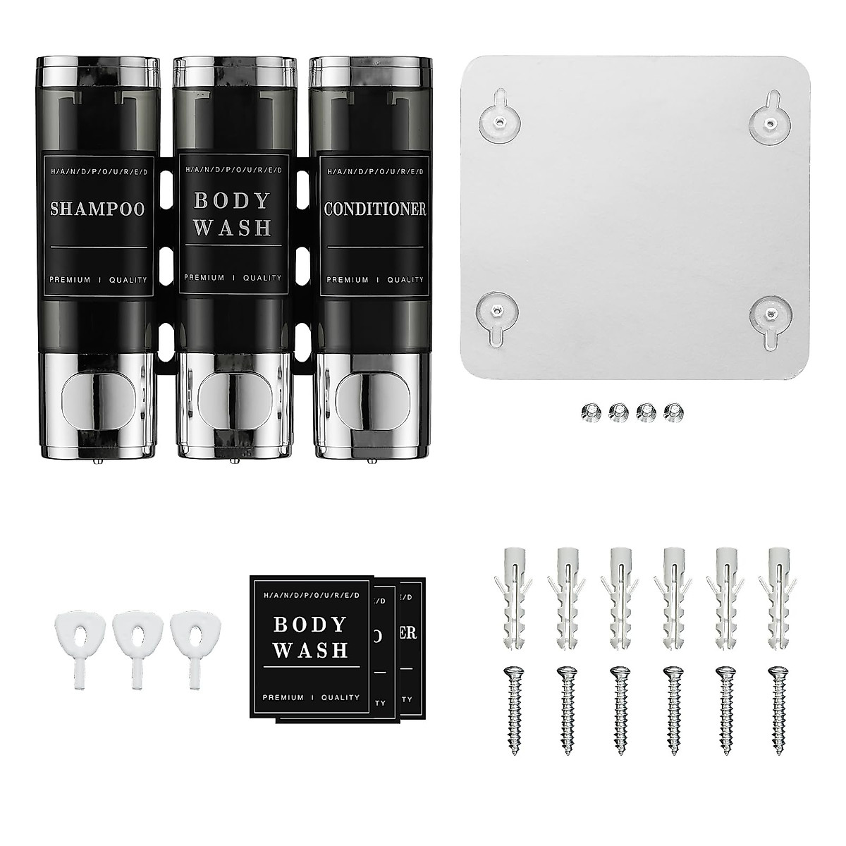 Shampoo and Conditioner Dispenser,Unisense Shower Soap Dispenser 3 Chamber No Drill Wall-Mounted Shampoo Dispenser for Shower Wall Mounted Shower Dispenser for Bathroom Hotel Large Capacity,Chrome