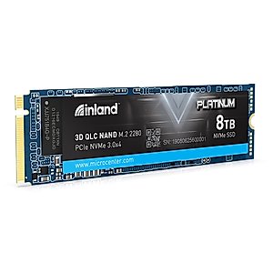 INLAND Platinum 8TB NVMe SSD M.2 2280 PCIe Gen 3.0x4 3D NAND Internal Solid State Drive, R/W up to 3300/3,000 MB/s, 1800 TBW, PCIe Express 3.1 and NVMe 1.3 Compatible, Utimate Gaming Solutions (8TB)