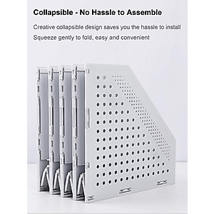 Leven Collapsible Magazine File Holder/Desk Organizer for Office Organization and Storage with 4 Vertical Compartments, Light Grey