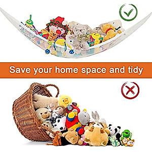 3 Pieces Stuffed Animal Hammocks Stuffed Toy Storage Hammock Nets Jumbo Wall Sling Corner Mesh Toy Organizer with Hooks for Bedroom Plush Toys (White)