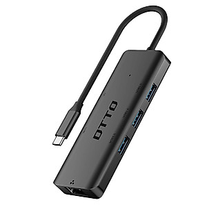 DTTO USB-C Hub 6-in-1 with 4K@60Hz HDMI, 1Gbps RJ45 Ethernet Adapter, 90W PD Power Delivery, 3X USB 3.0 Ports, Thunderbolt 3 Multiport Dongle for MacBook, iPad Pro, XPS, and More, Space Grey