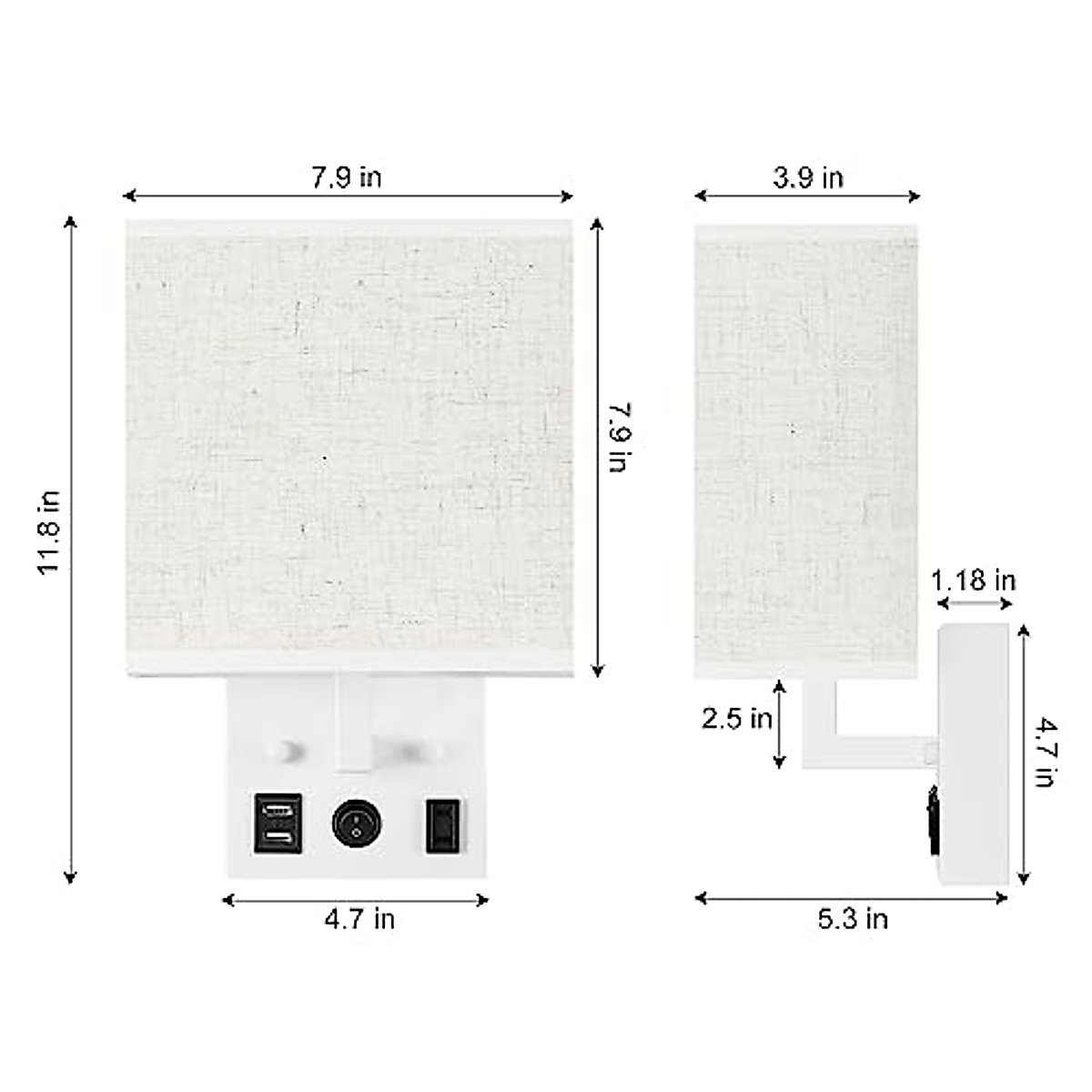 Bedside Wall Lamps Set of 2 Plug in Wall Sconces Wall Lighting with Dual USB Charging Ports and AC Outlet Modern Wall Lamp with Plug in Cord Wall Lights for Bedroom Living Room (2 Bulbs Included)