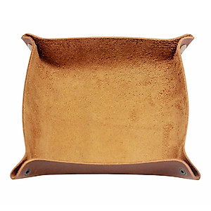 boshiho Valet Tray for Men, Leather Jewelry Catchall Key Phone Coin Box Change Caddy Bedside Storage Box (Crazy Horse Leather - Light Brown)