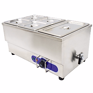 110V 5-Pan Commercial Food Warmer, 304 Stainless Steel Bain Marie Buffet Food Warmer, 1500W Electric Steam Table, 6inch Deep Adjustable Temp, for Restaurants, Catering and Parties