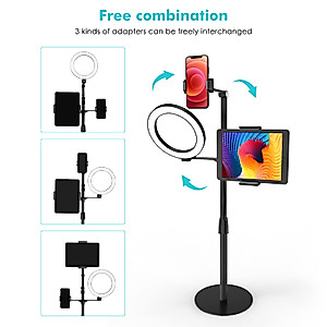 viozon 3-in-1 Selfie Desktop Live Stand, Height Adjustable/Overhead, 8" LED Ring Light, Compatible with 3.5-13" Tablet& Phone, Suitable for YouTube/Tiktok/Recording/Streaming/Online Meeting-B