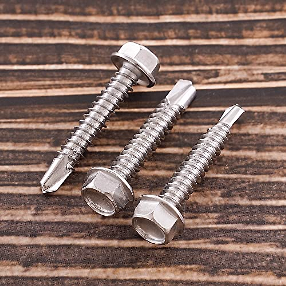 #12 x 1-1/2" Sheet Metal Screws Hex Washer Head Self Drilling Screw with Drill Point, Hex Drive, 410 Stainless Steel Self Tapping, 50 PCS