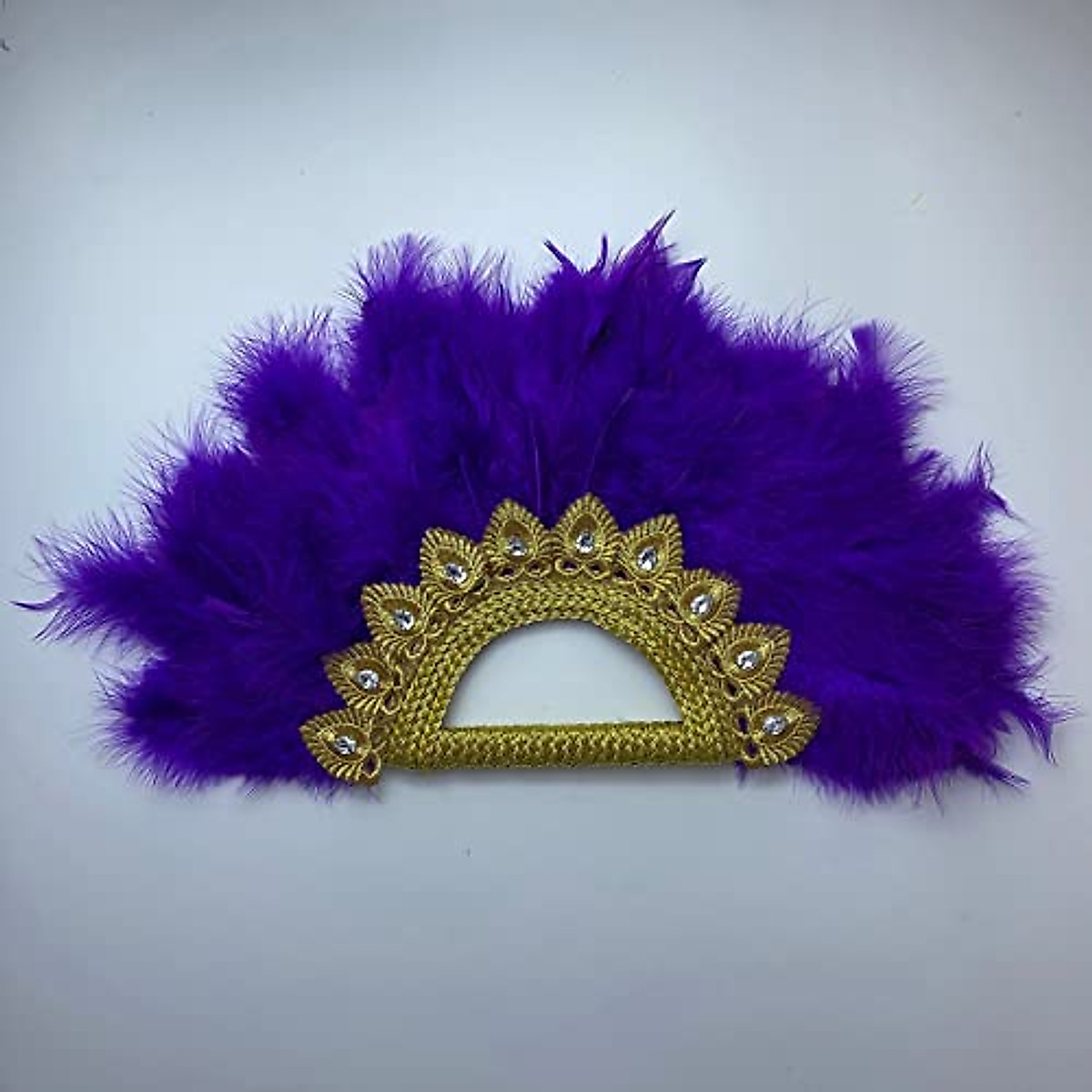 Msbfea Big Size Design African Blue Feather Fan Ladies Wedding Feather Fan for Bride Double Side Feather Nigerian Stones Dance - 32CMX55CM Color 50